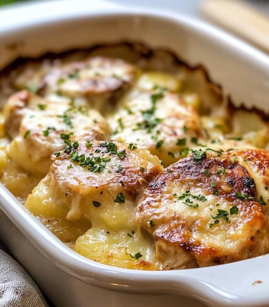Smothered Pork Chop Scalloped Potato Casserole - Taste Of Recipe