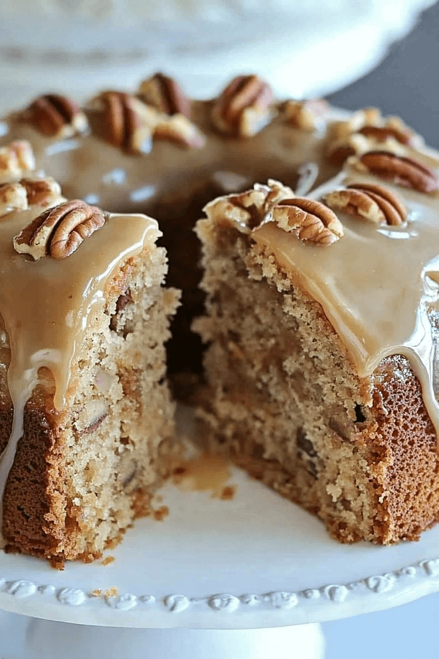 APPLE PECAN CAKE WITH CARAMEL GLAZE - Taste Of Recipe